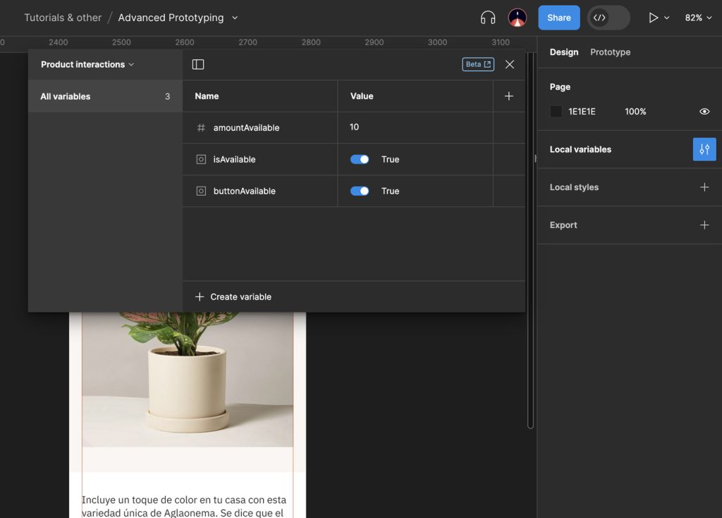 Tutorial prototipos avanzados Figma: variables y condicionales